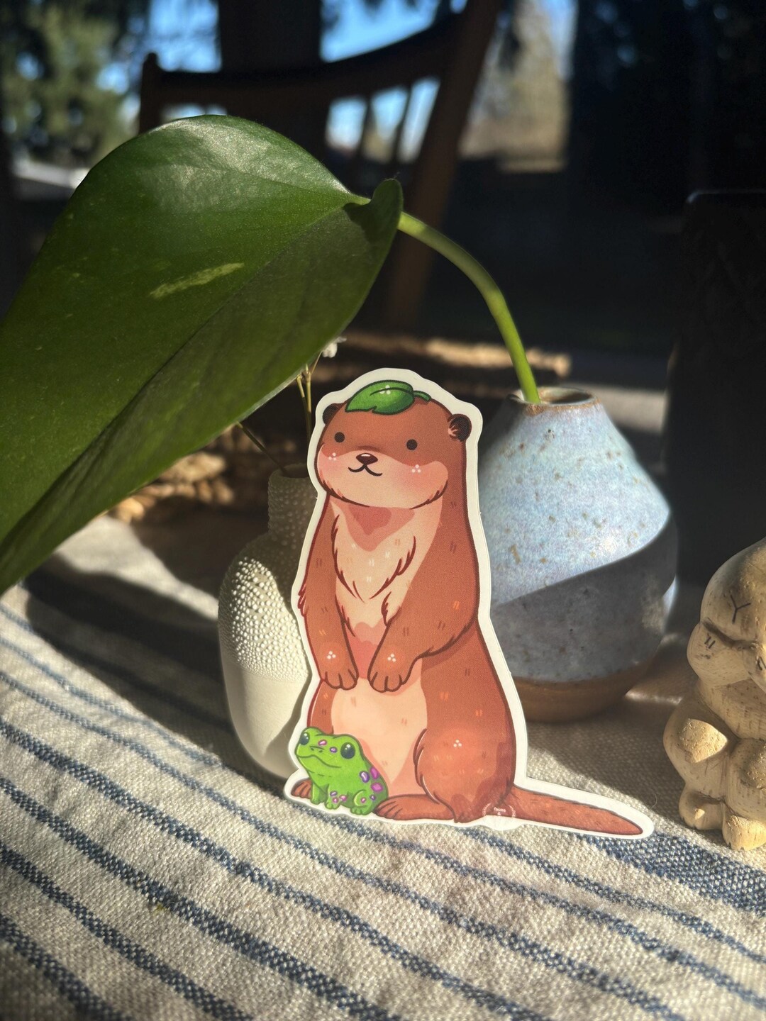 Otter and Frog Sticker | Waterproof Cottagecore Clear Vinyl Sticker - Etsy