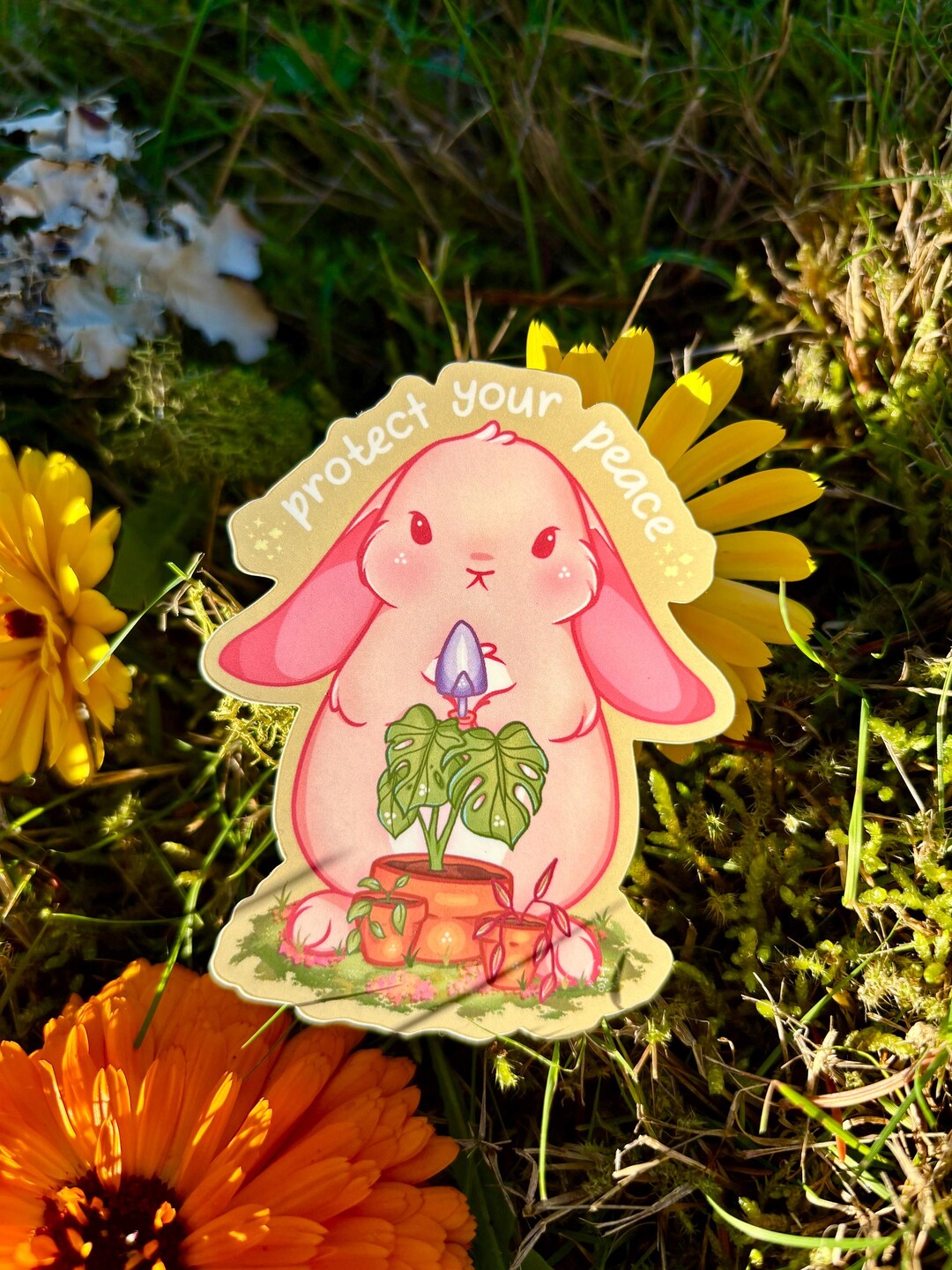 Protect Your Peace Bunny Sticker | Monstera Plant Whimsical Animal Art ...