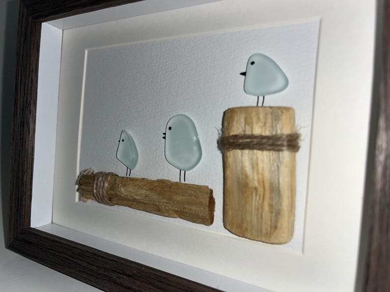 Handcrafted Sea Glass Bird and Driftwood Art | 8x6 Wood Shadow Box ...