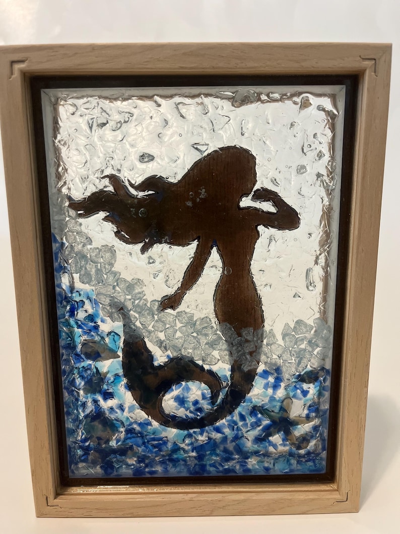Resin Mermaid Art – 3D With Crushed Glass, Shells & Starfish - Handmade ...