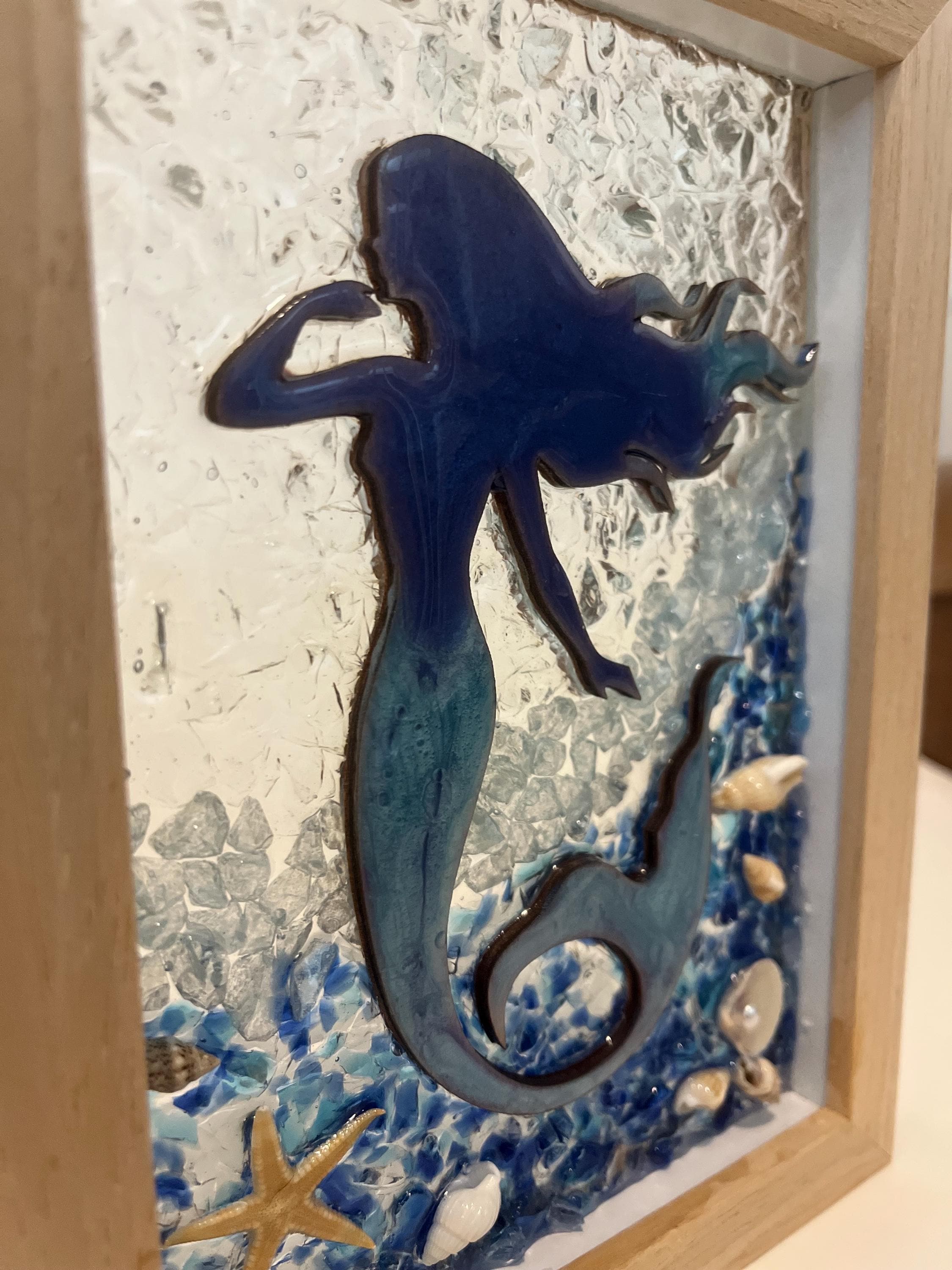 Resin Mermaid Art – 3D With Crushed Glass, Shells & Starfish - Handmade ...