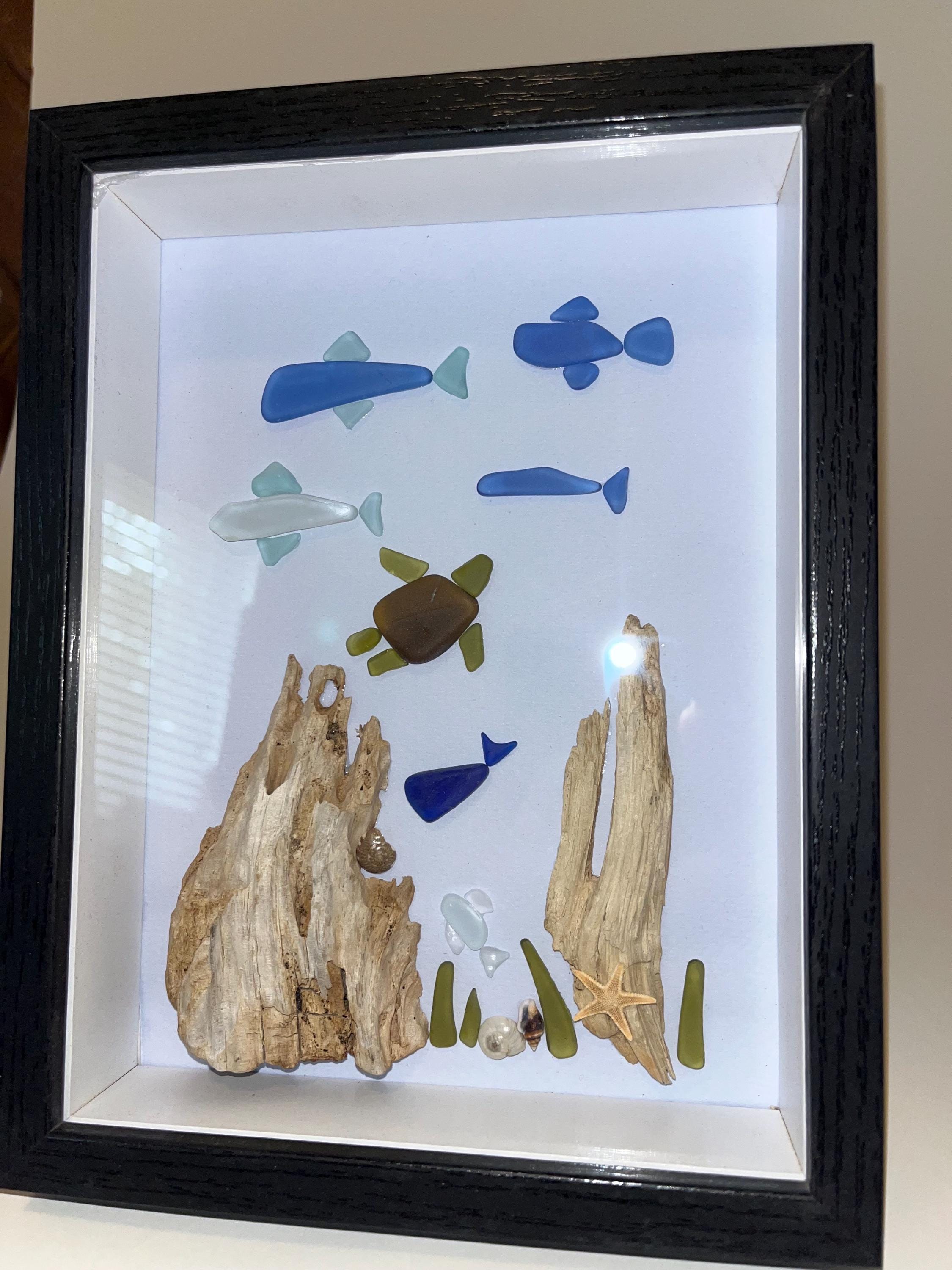Handcrafted Sea Glass and Driftwood Ocean Themed Art in Black Wood 8x6 ...
