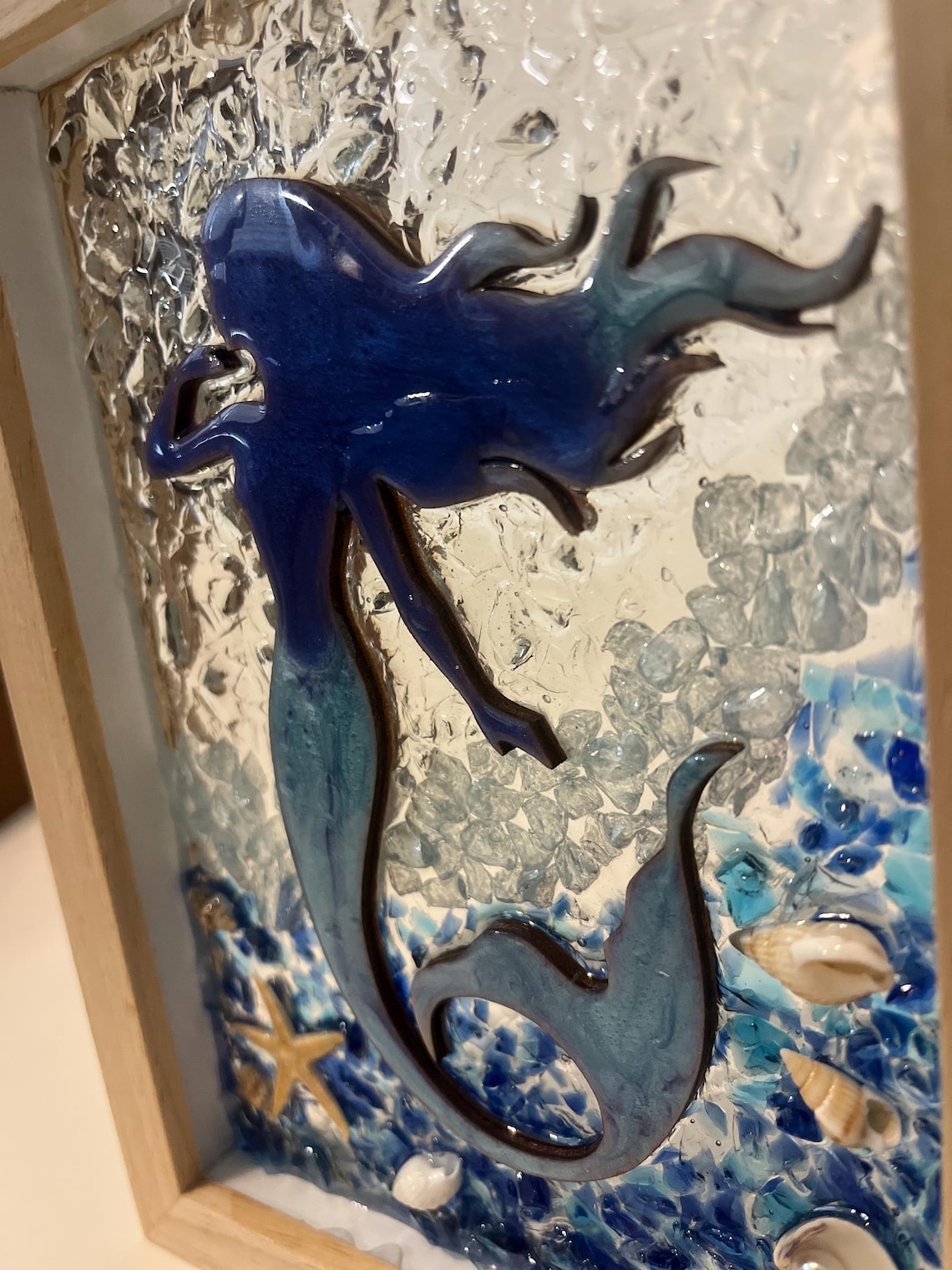 Resin Mermaid Art – 3D With Crushed Glass, Shells & Starfish - Handmade ...