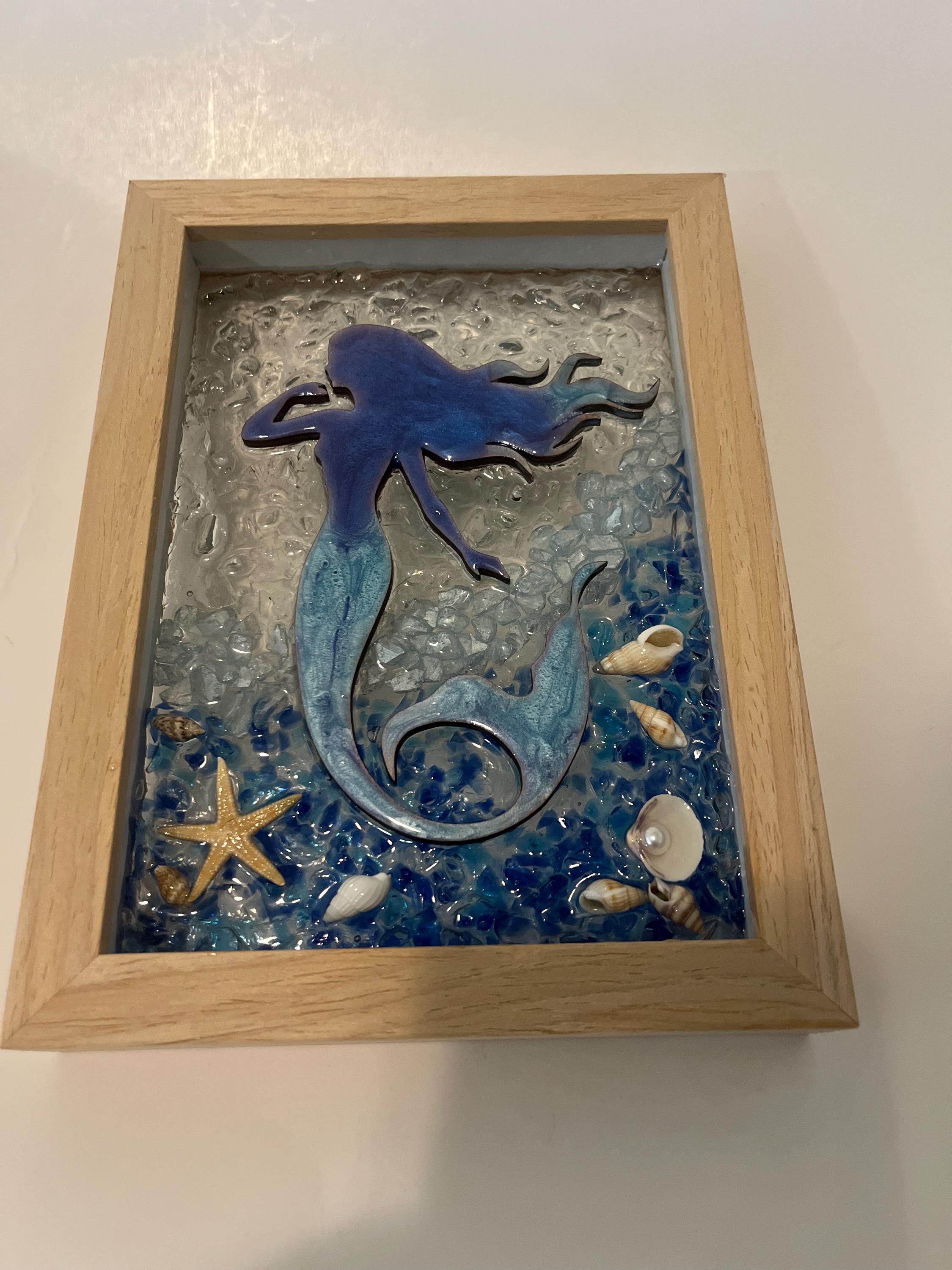 Resin Mermaid Art – 3D With Crushed Glass, Shells & Starfish - Handmade ...