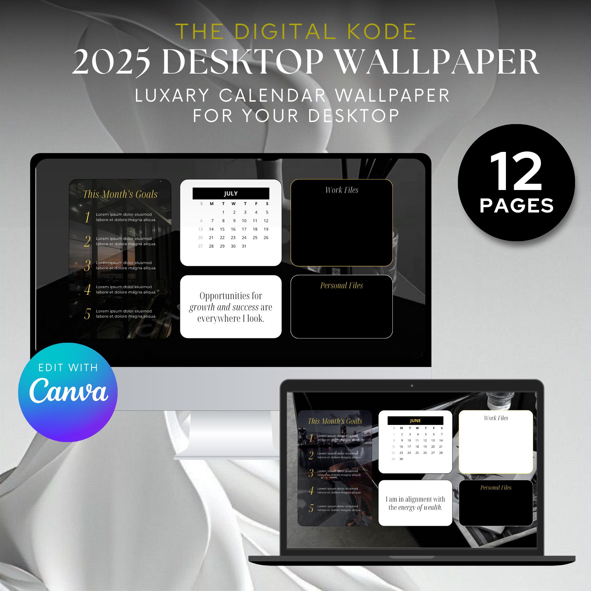 2025 Luxury Desktop Organizer Wallpaper – Customizable Calendar & File ...