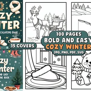 100 Bold and Easy Winter Coloring Pages Cozy, Fun, and Stress-relieving ...