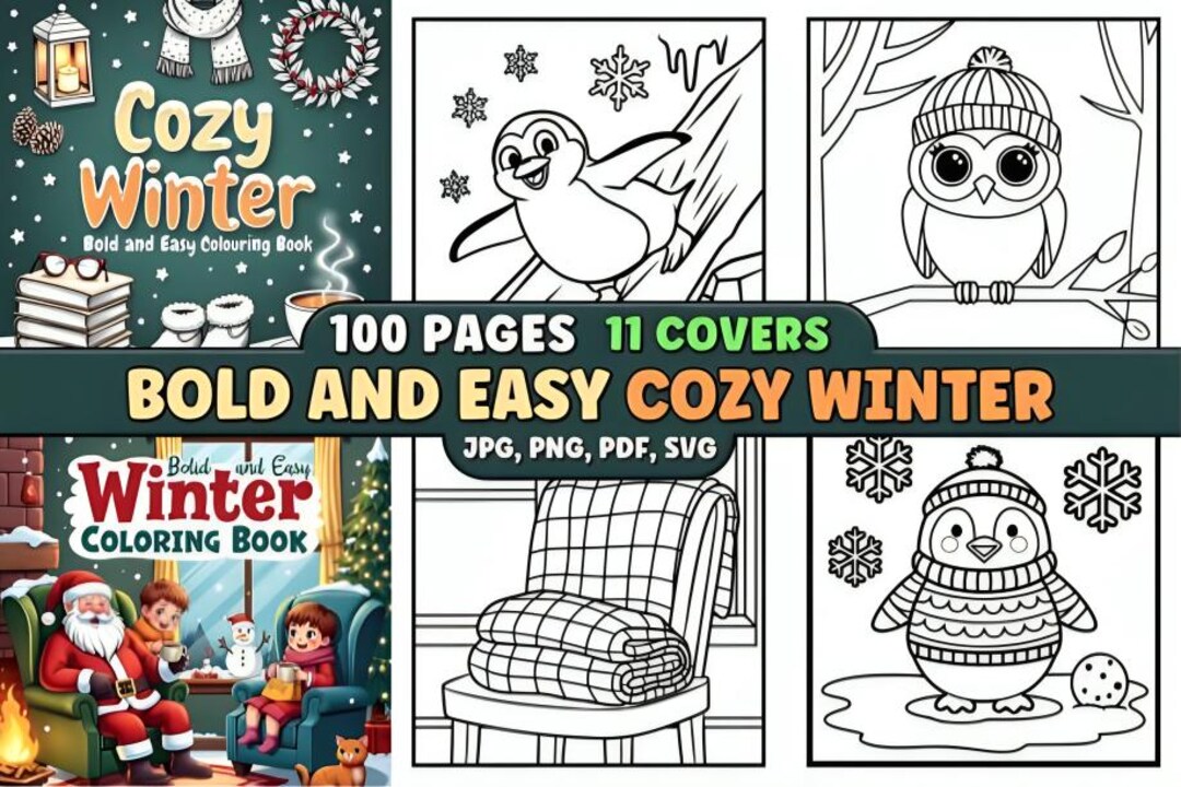 100 Bold and Easy Winter Coloring Pages Cozy, Fun, and Stress-relieving ...