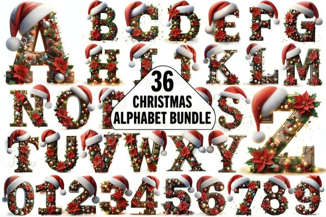 Christmas Alphabet and Numbers Clipart Bundle High-quality PNG Letters ...