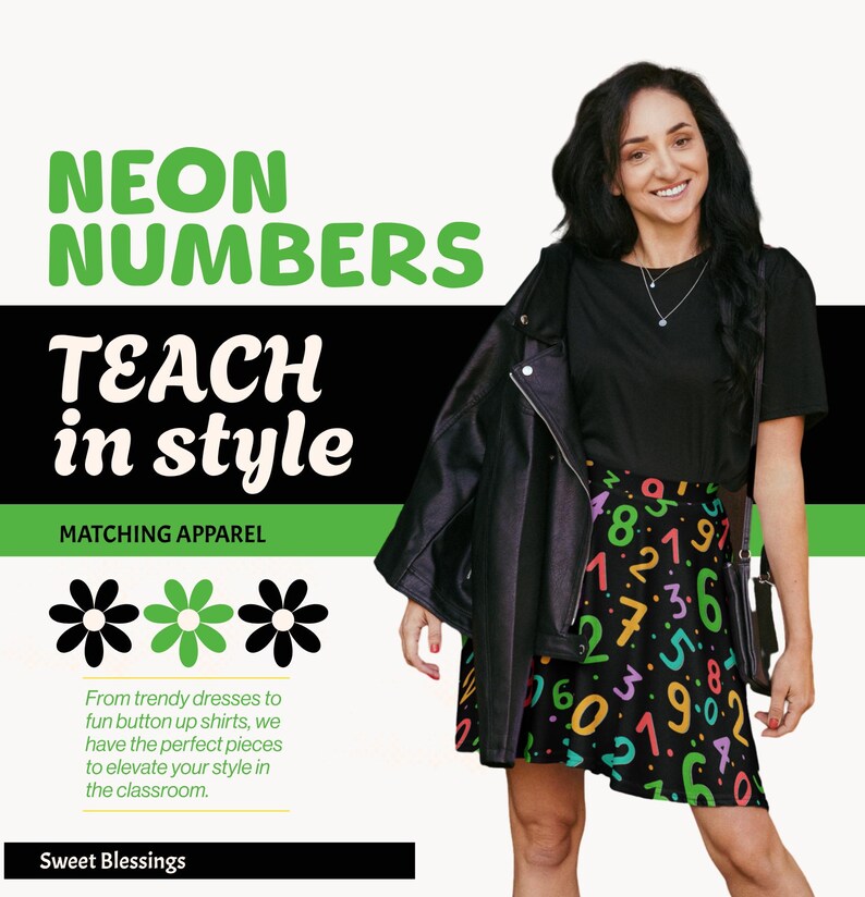 Math Magic Neon Numbers Skater Skirt Women Teens Ladies - Perfect for ...