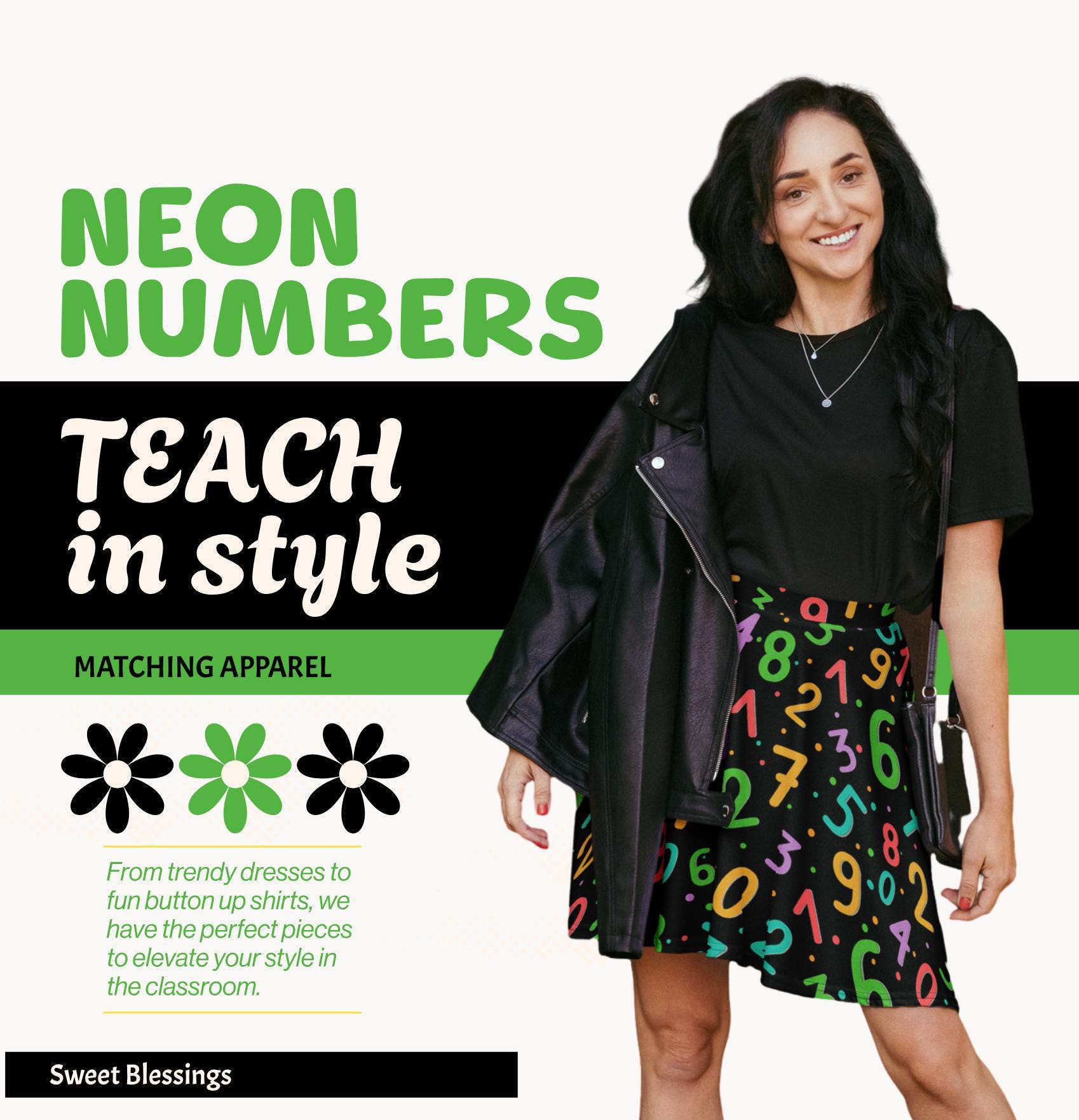 Math Magic Neon Numbers Skater Skirt Women Teens Ladies - Perfect for ...