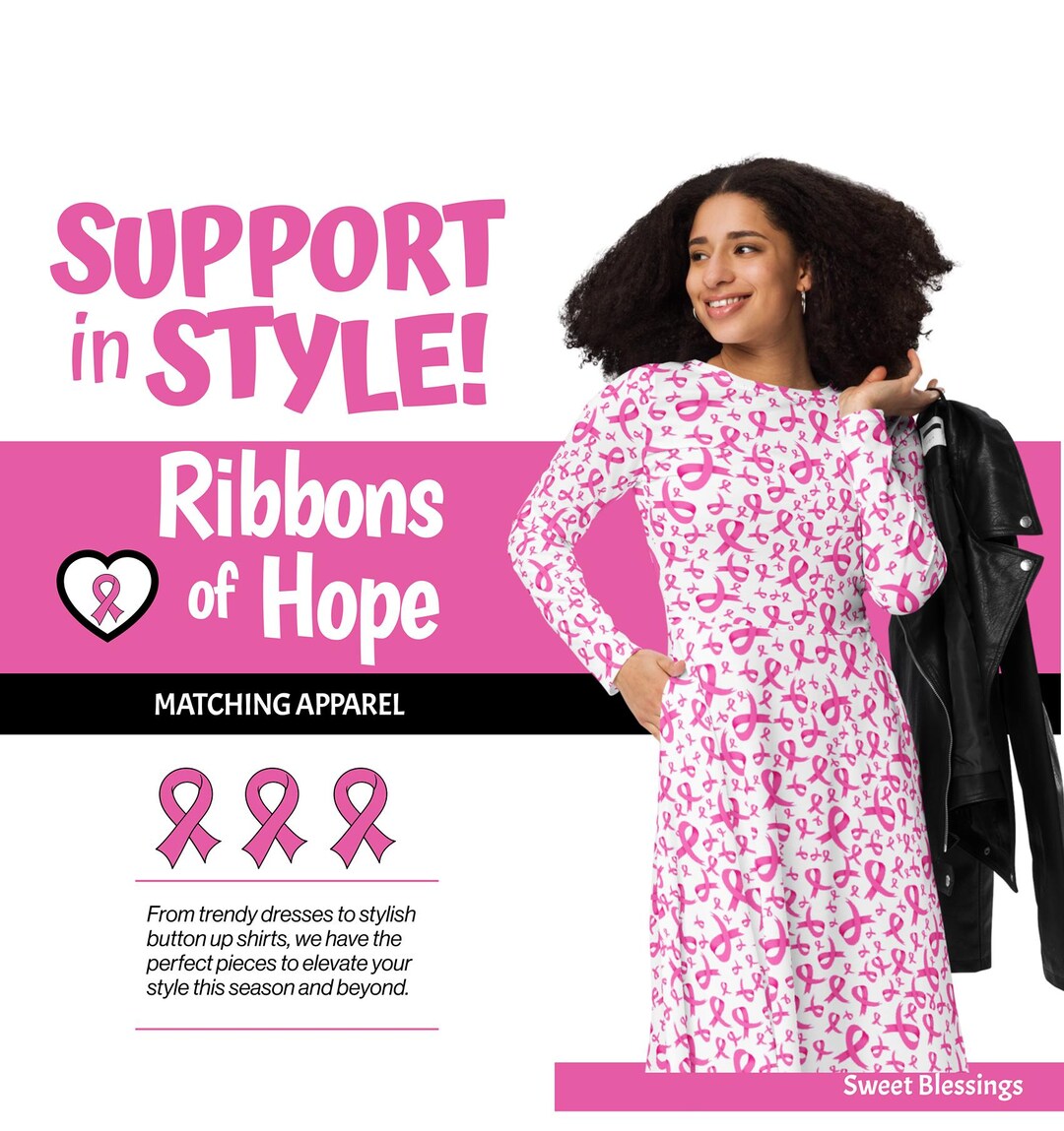 Pink Ribbons Breast Cancer Midi Dress Ladies Women Teens - Pinktober ...