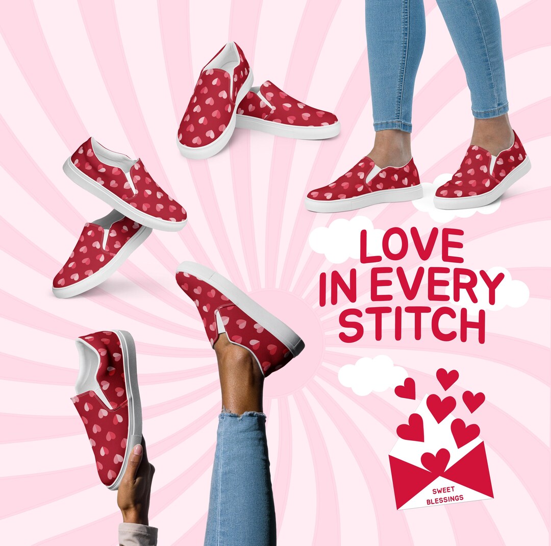 Valentine's Cheer Red Hearts Ladies Slip-on Canvas Shoes - Sweet Hearts ...