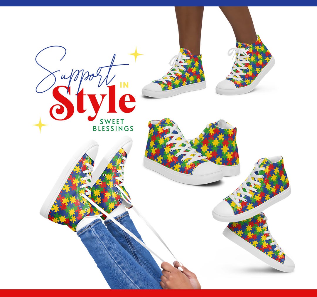 Autism Awareness High-top Canvas Shoes Autism Puzzle Lace up Shoes ...