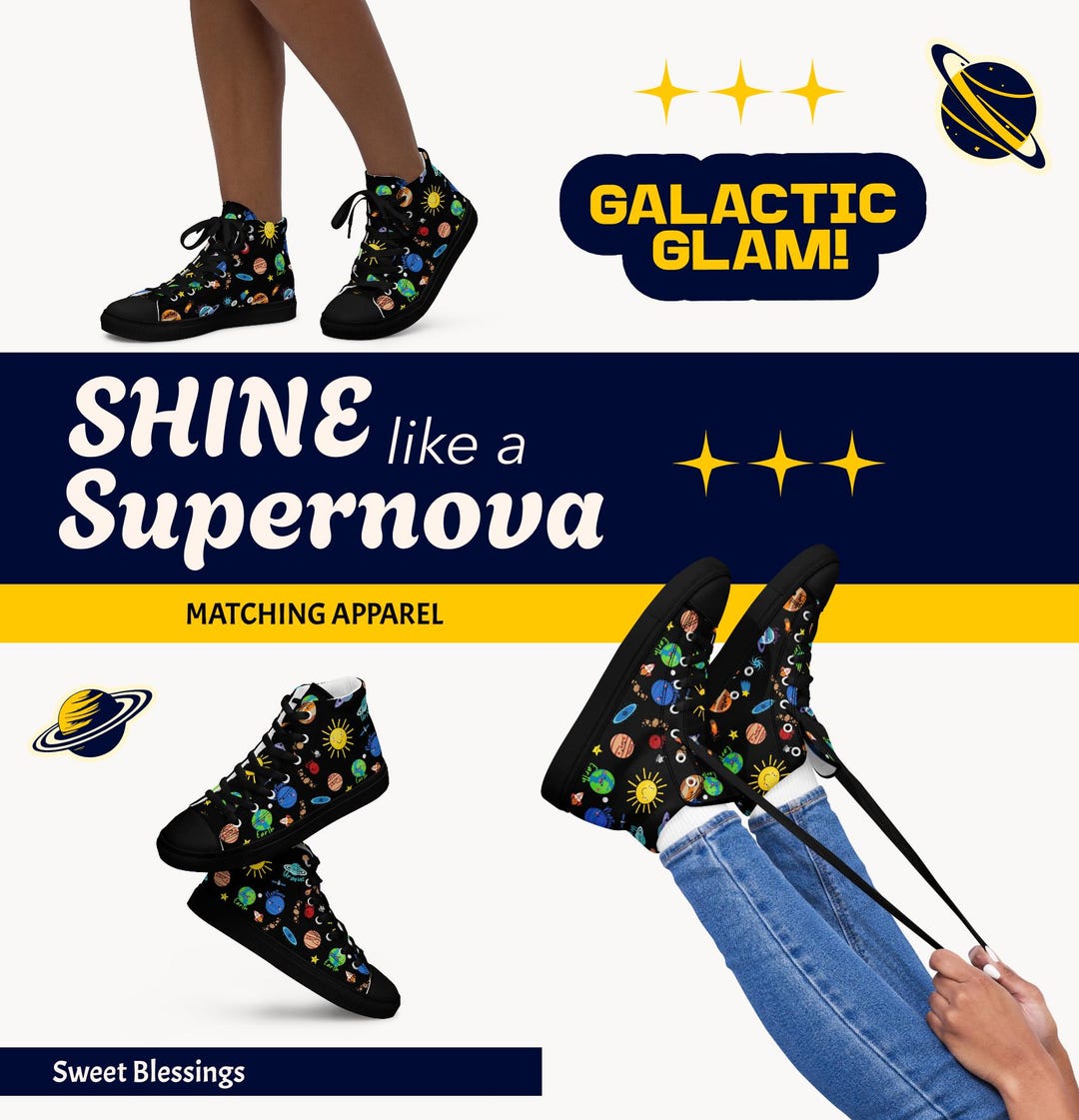 Solar System Swag Women's High Top Canvas Shoes - Fun Shoes for ...