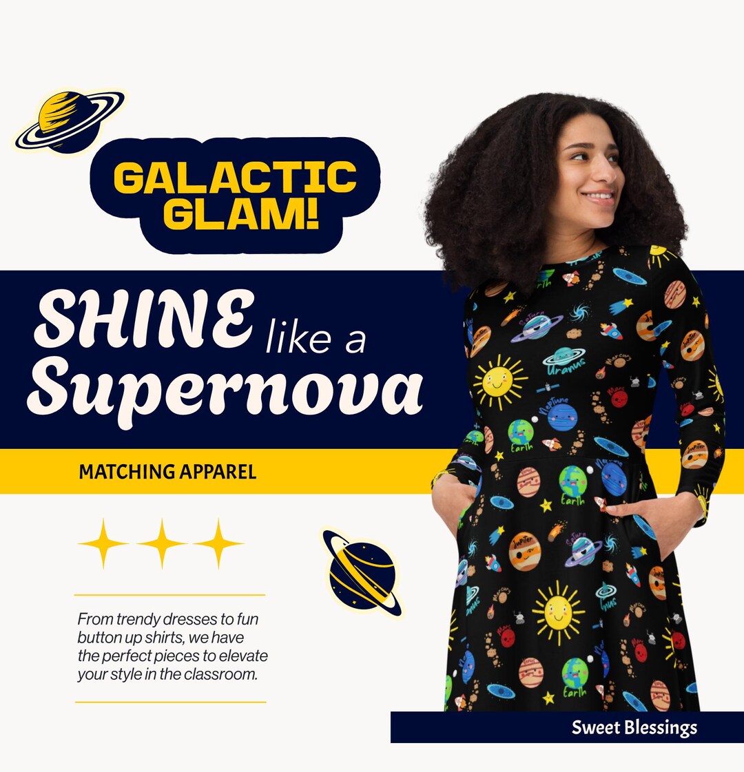 Solar System Swag Teacher Dress - Science Reading Math Planets Sun Moon ...