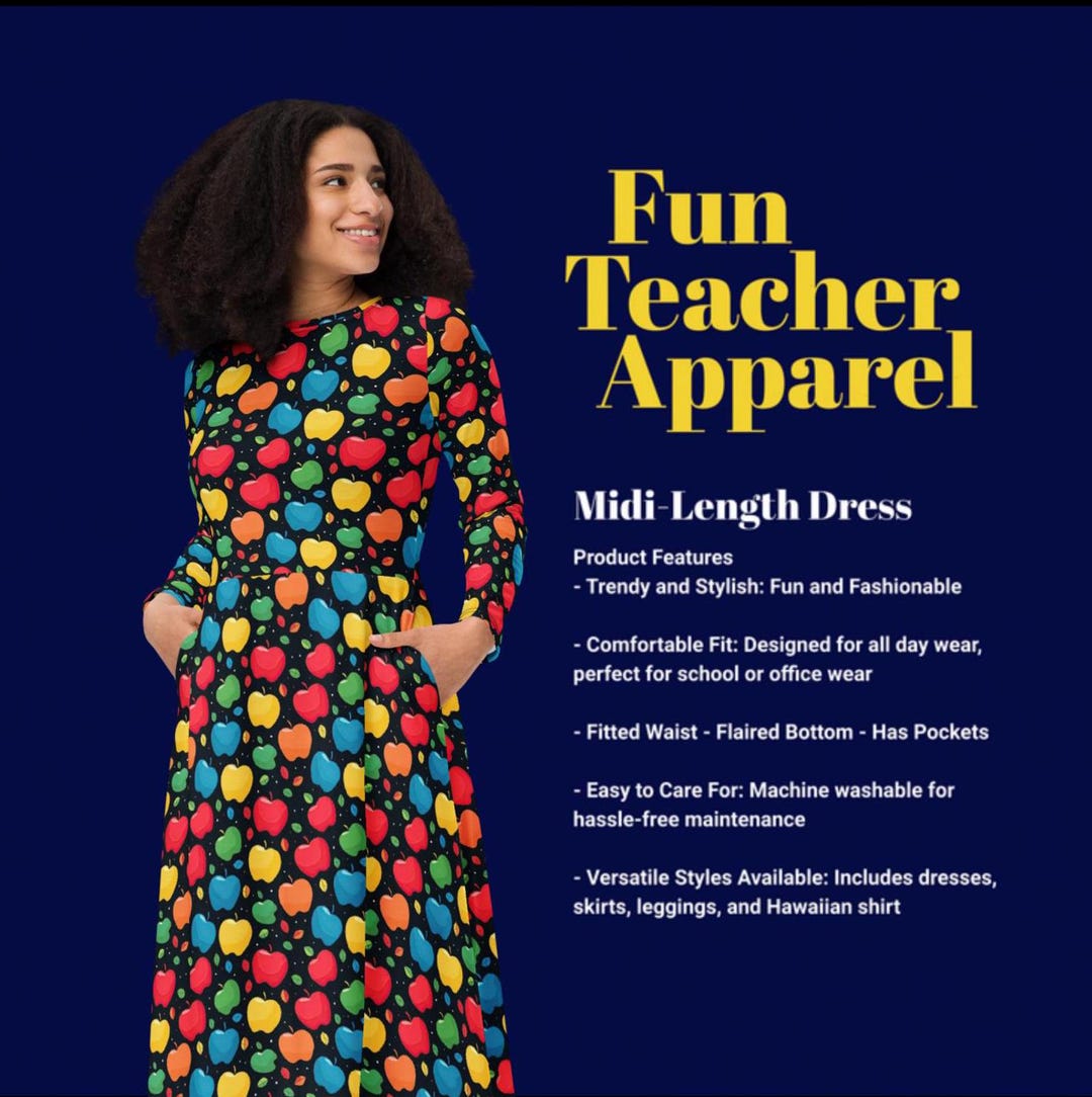 Back to School Teacher Dresses Ladies Women Teens apple Blossom ...