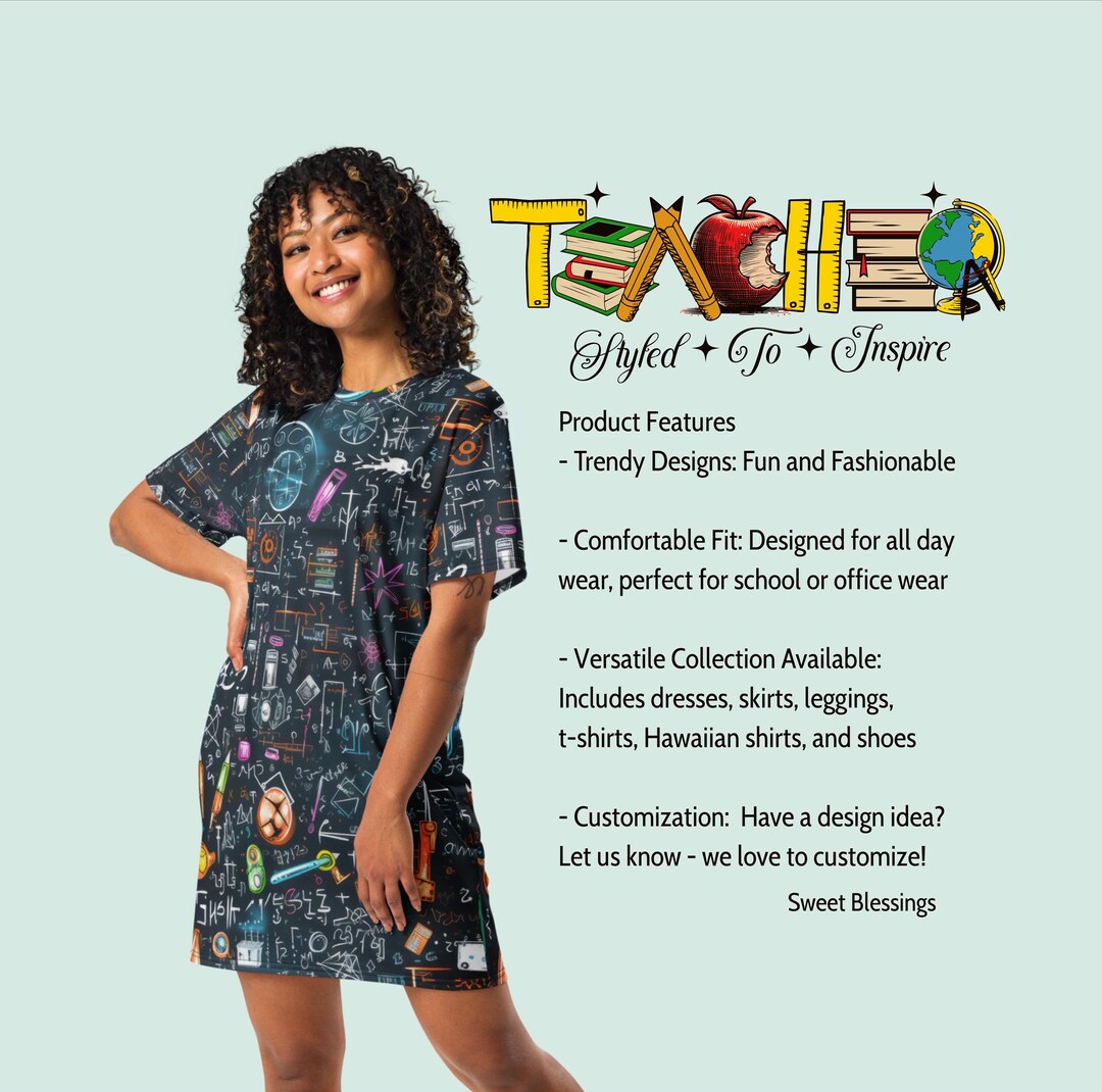 STEM Sparks Chalkboard Curiosity Dress for Teachers Fun Teacher T-shirt Dress Women Teens ...