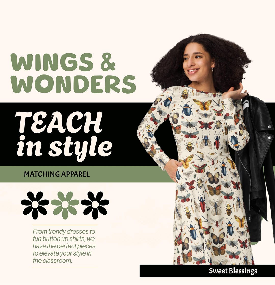 Insect Print Dress for Teachers Ladies Women Teens - Science School ...