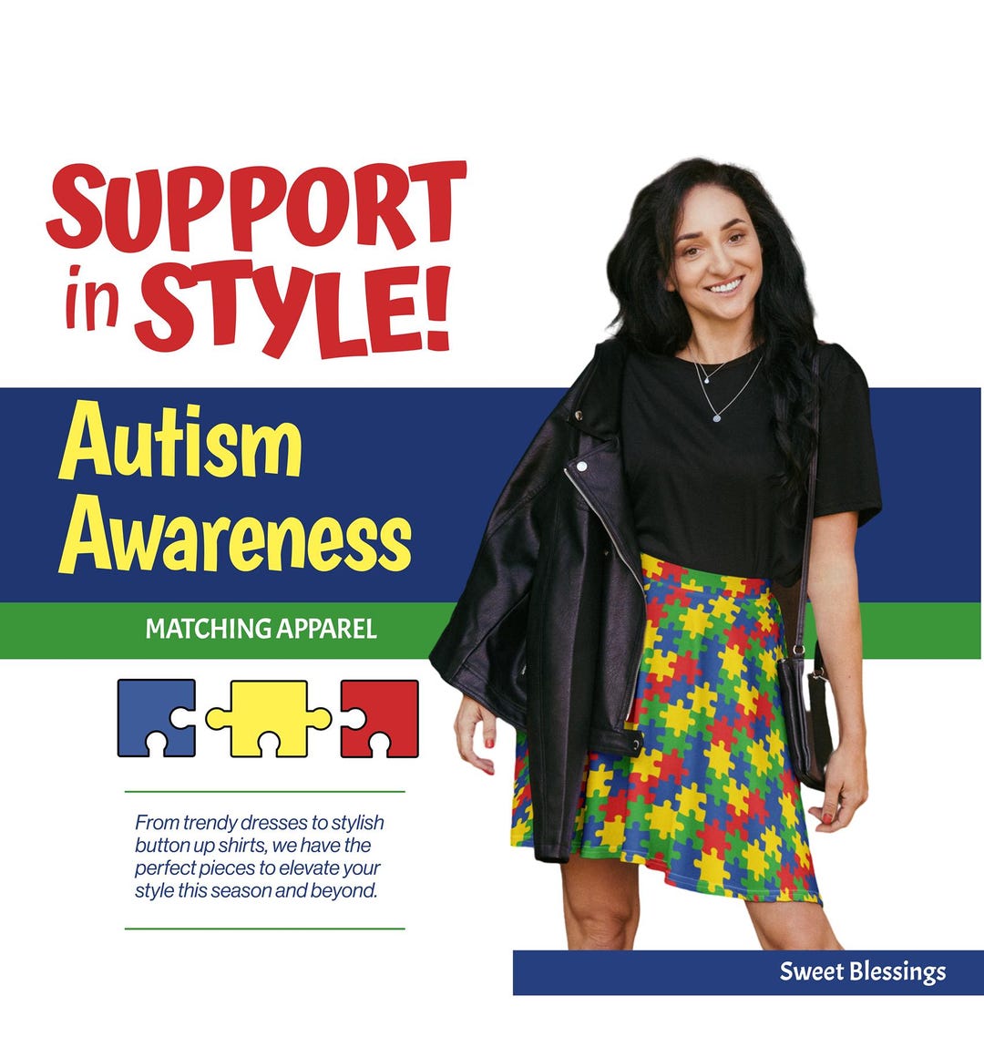 Autism Puzzle Teacher Skater Skirt Ladies Women Teens - Autism ...