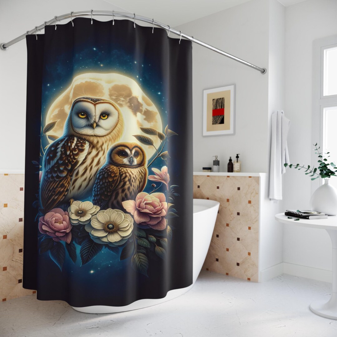 Whimsical Moonlit Owls Bathroom Décor - Elegant Owls Shower Curtain ...