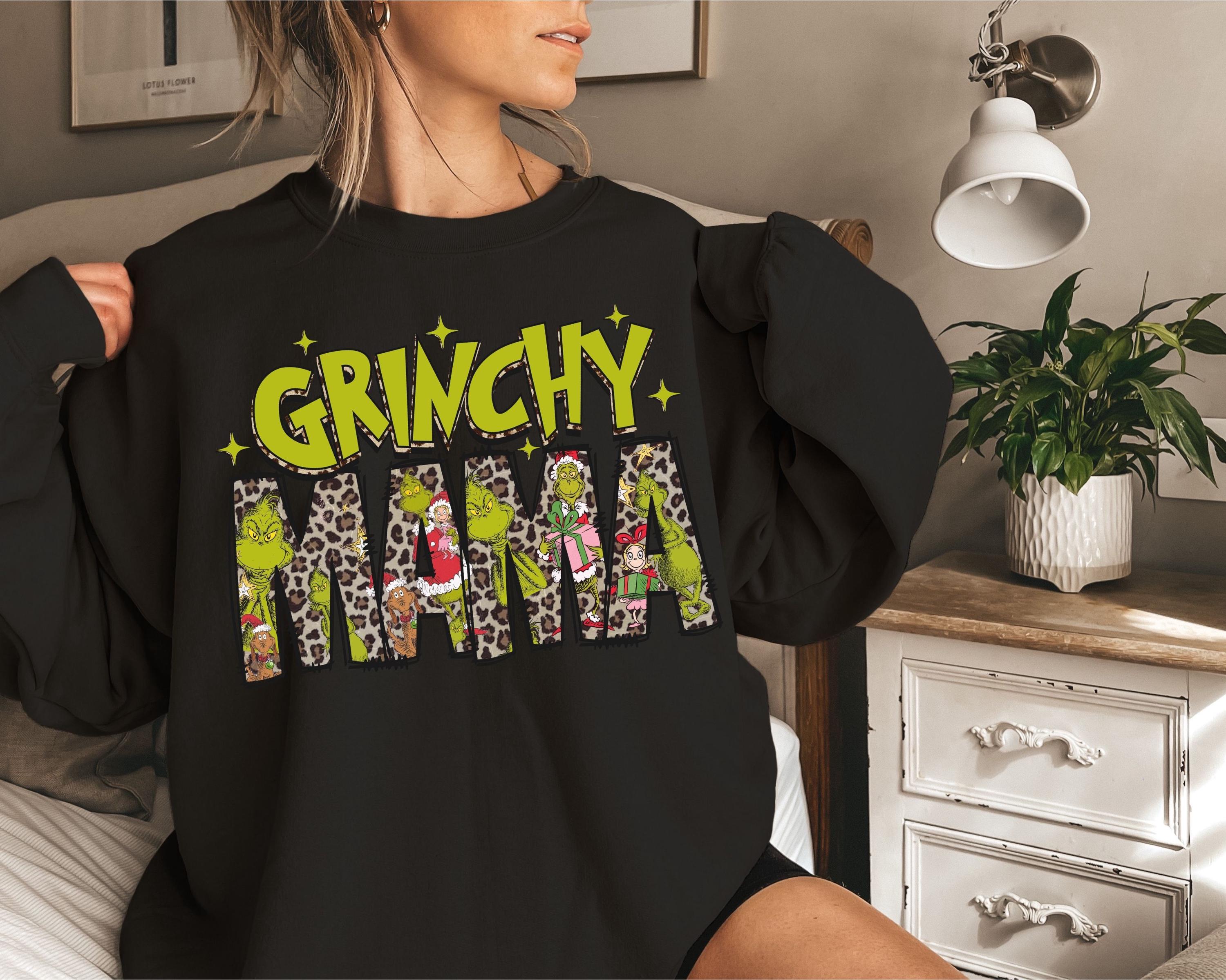 Grinchy Mama Leopard Shirt, Retro Mama Christmas Shirt, Mama Shirt, Mama Christmas Gift, Funny ...