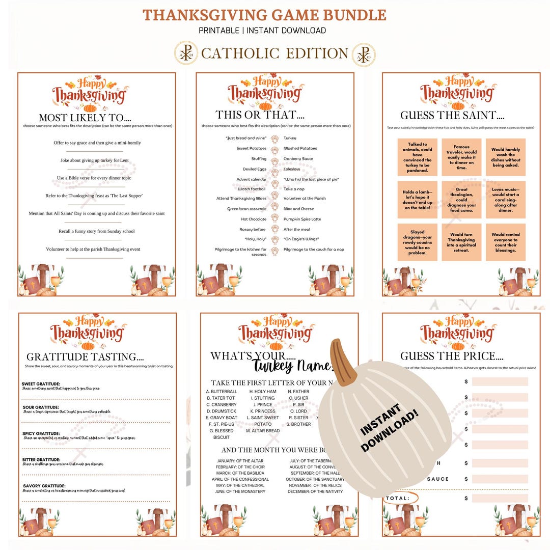 Catholic Thanksgiving Game Bundle Fun & Faith for All Ages Family ...
