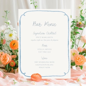 Blue Watercolor Bar Menu - Instant Download Template for Weddings or ...