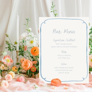 Blue Watercolor Bar Menu - Instant Download Template for Weddings or ...