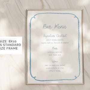 Blue Watercolor Bar Menu - Instant Download Template for Weddings or ...