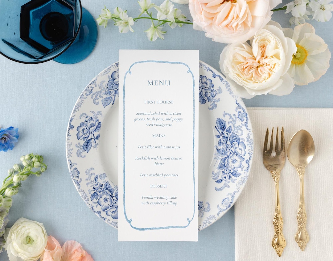 Elegant Blue Watercolor Wedding Menu - Instant Download - Edit and ...
