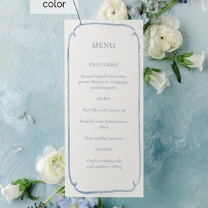 Elegant Blue Watercolor Wedding Menu - Instant Download - Edit and ...