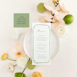 Elegant Green Watercolor Wedding Menu - Instant Download - Edit and ...