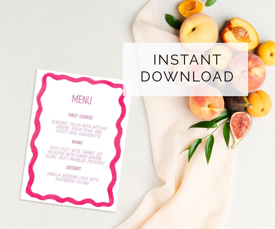INSTANT DOWNLOAD Pink Wavy Edge Watercolor Wedding Menus - Etsy