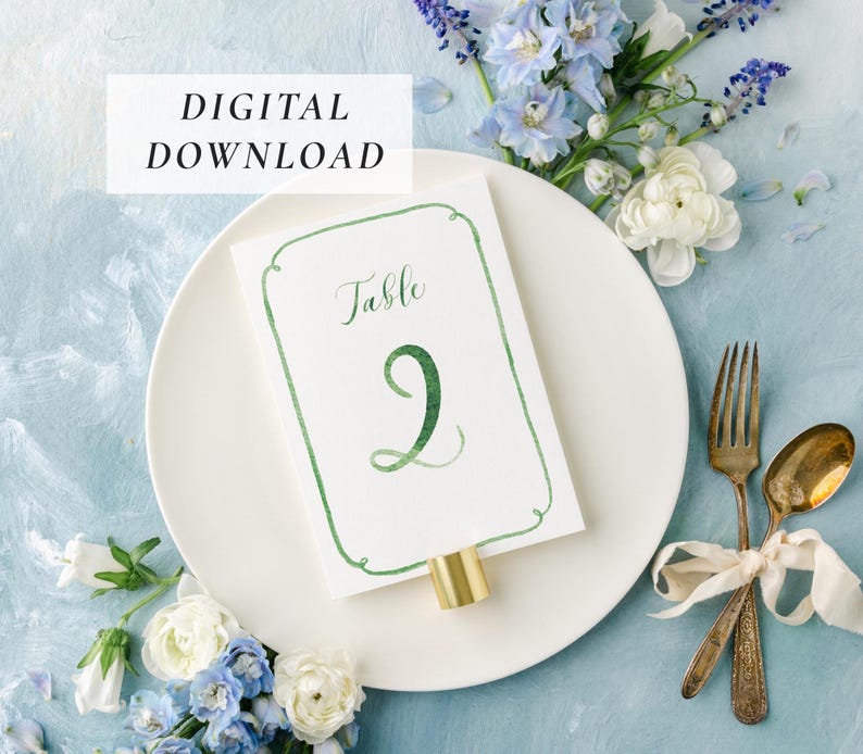 Elegant Watercolor Wedding Table Numbers - Instant Download - Etsy