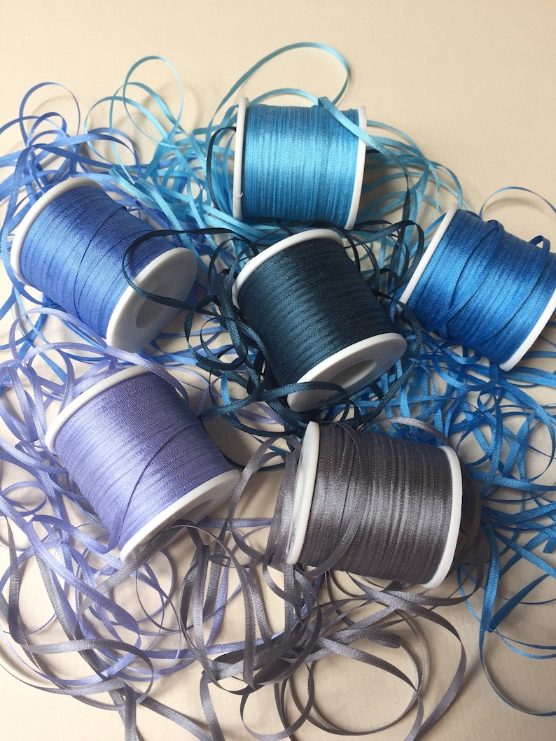 Blue and Grey Mix 18 Metres of 2mm Solid Colour Silk Ribbon - Etsy
