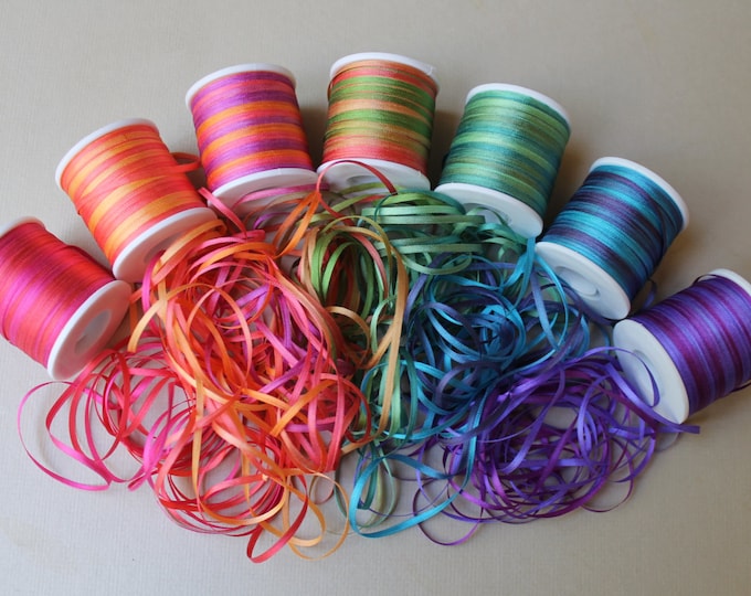 Rainbow Mix - 21 Metres of 2mm Variegated Silk Ribbon - Etsy