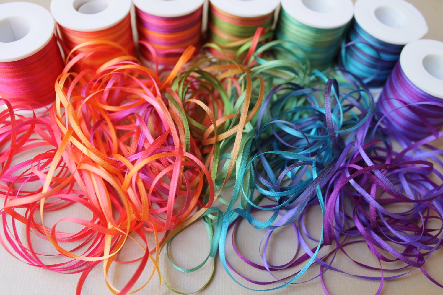 Rainbow Mix 21 Metres of 2mm Variegated Silk Ribbon - Etsy