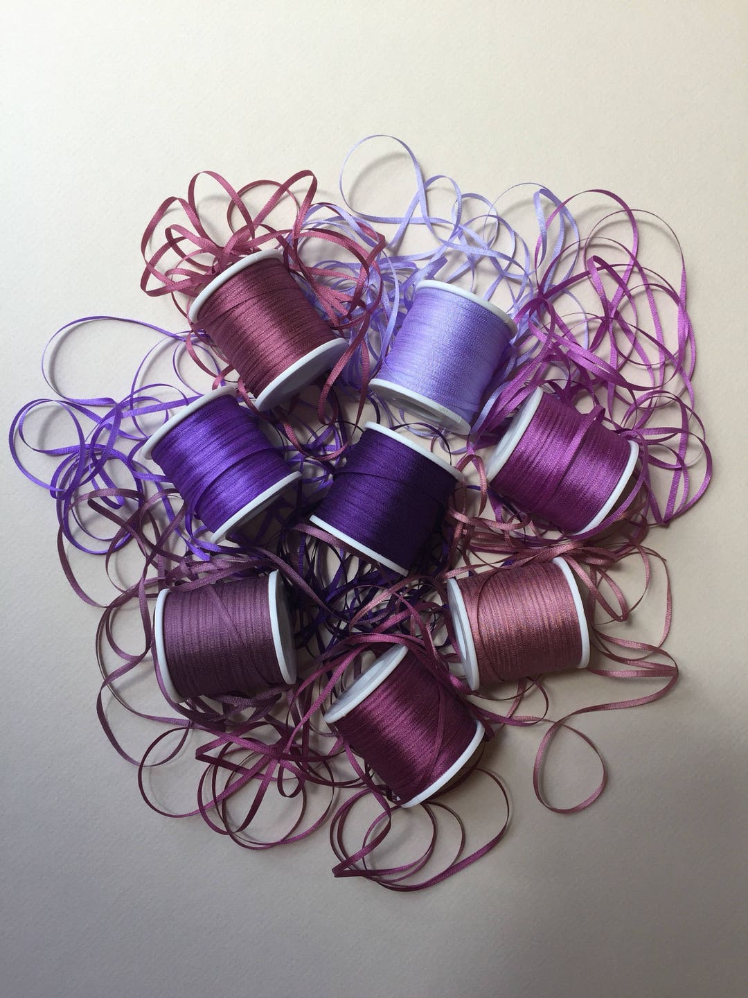 Purple and Mauve Mix - 24 Metres of 2mm Solid Colour Silk Ribbon - Etsy