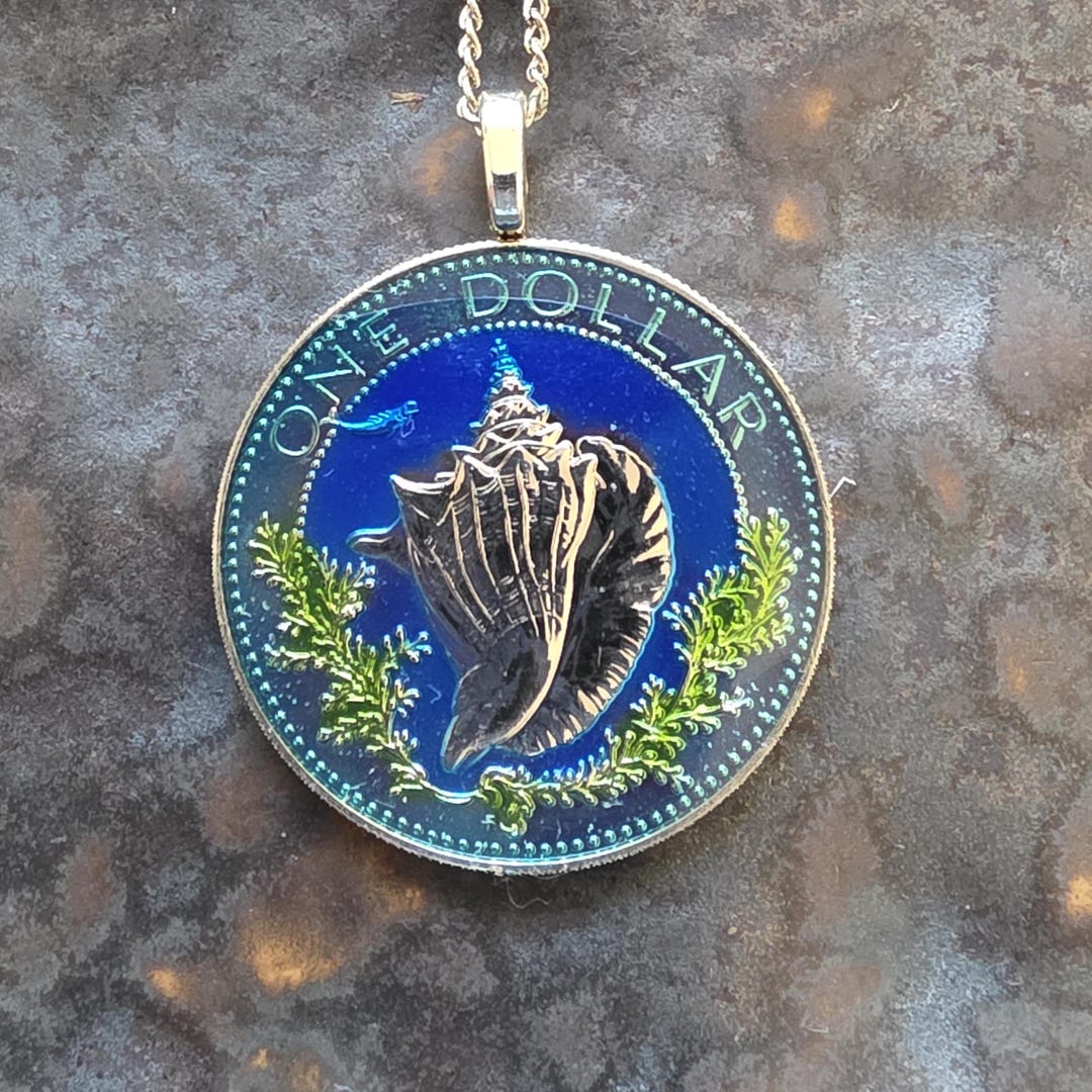 Bahama Islands Conch Shell Coin Pendant, Hand Painted by Ann Nolen ...