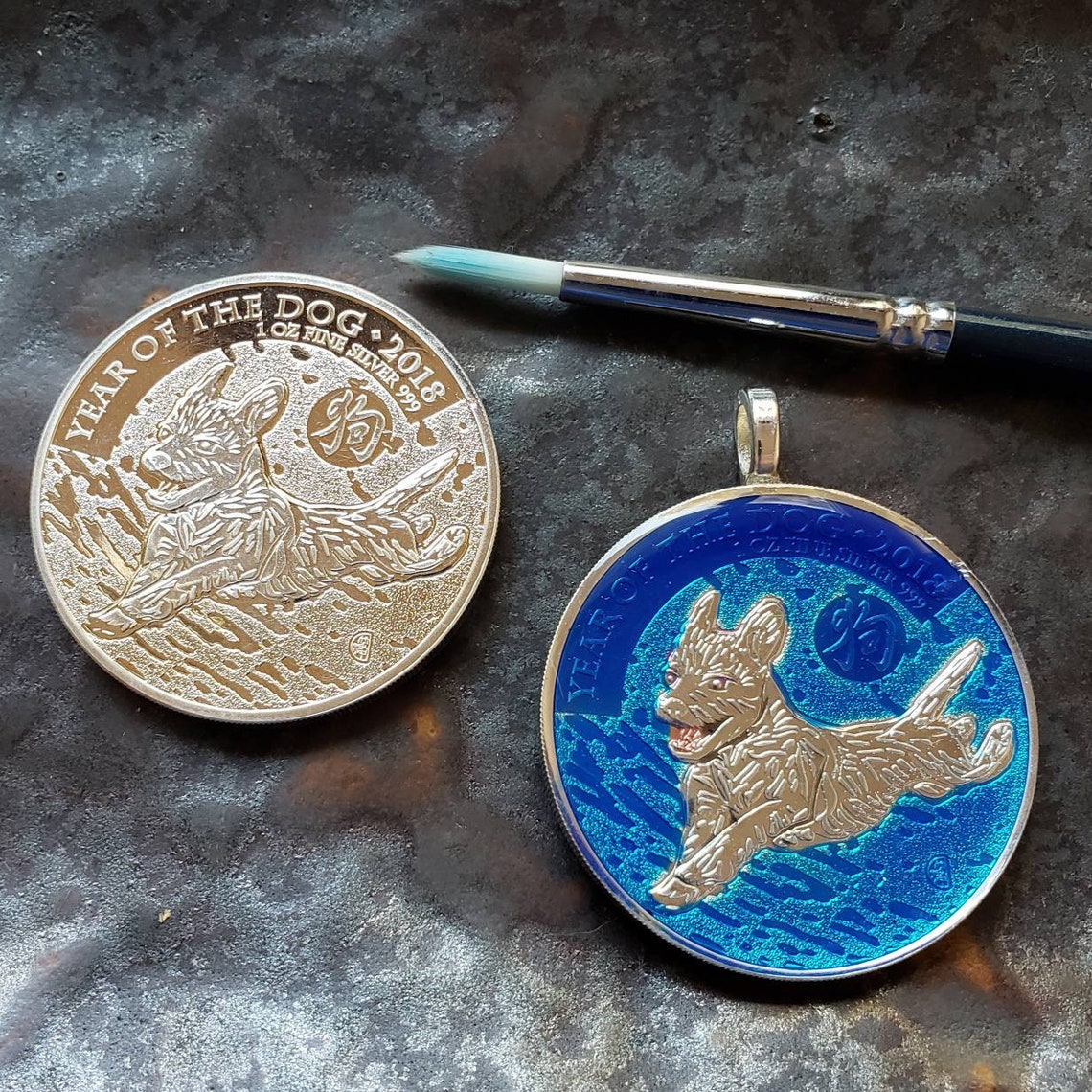 Great Britain Year of the Dog Coin Pendant. Hand Painted by | Etsy