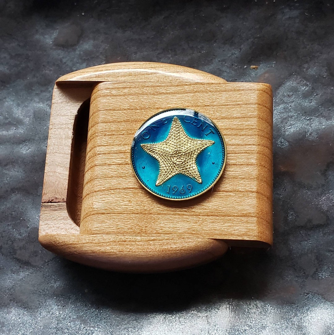 Bahamas Coin, Hand Painted by Ann Nolen. Starfish Coin on Tiny Wood Box ...