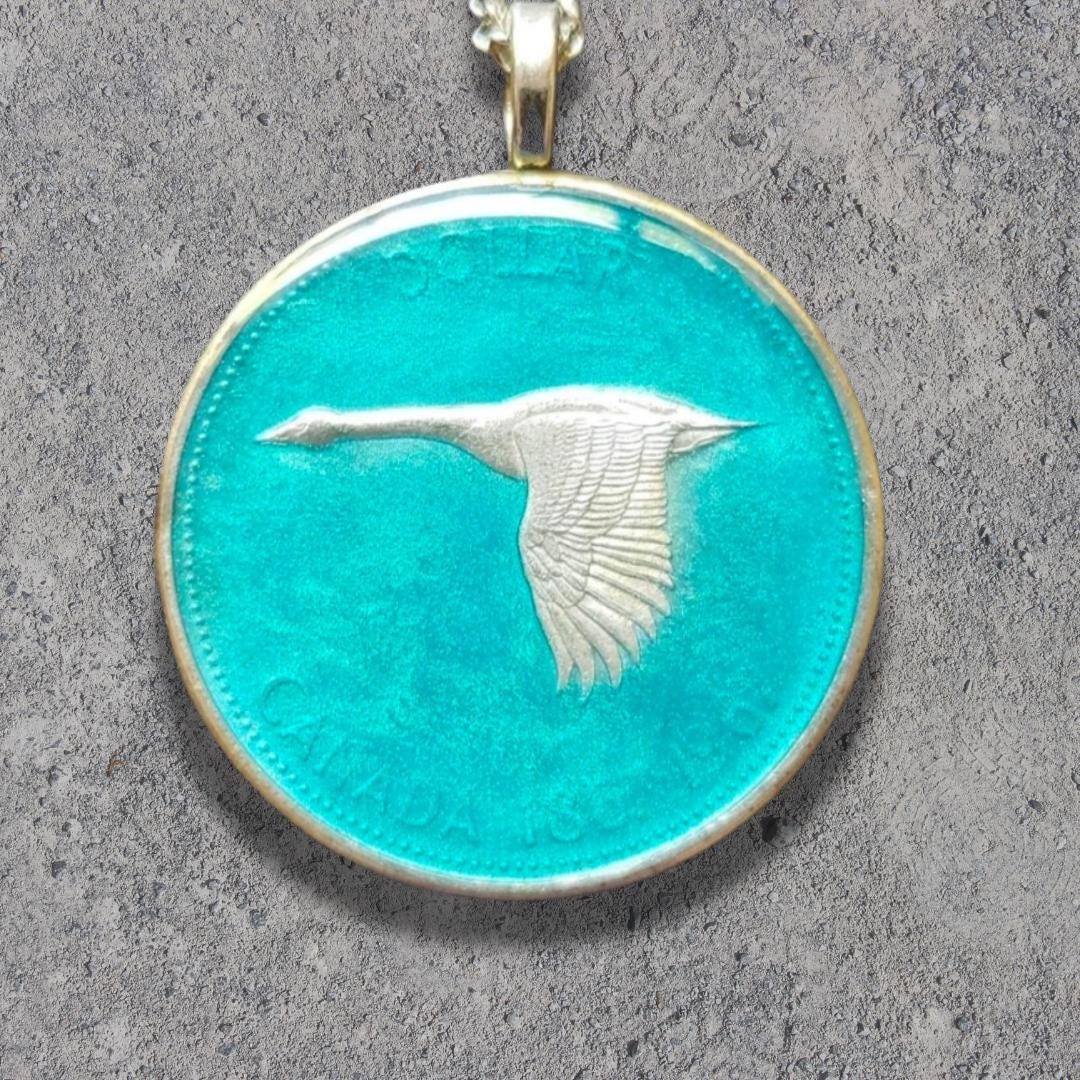 Hand Painted Canada Silver Coin. Flying Geese Pendant. 1-1/2 Inch Coin ...