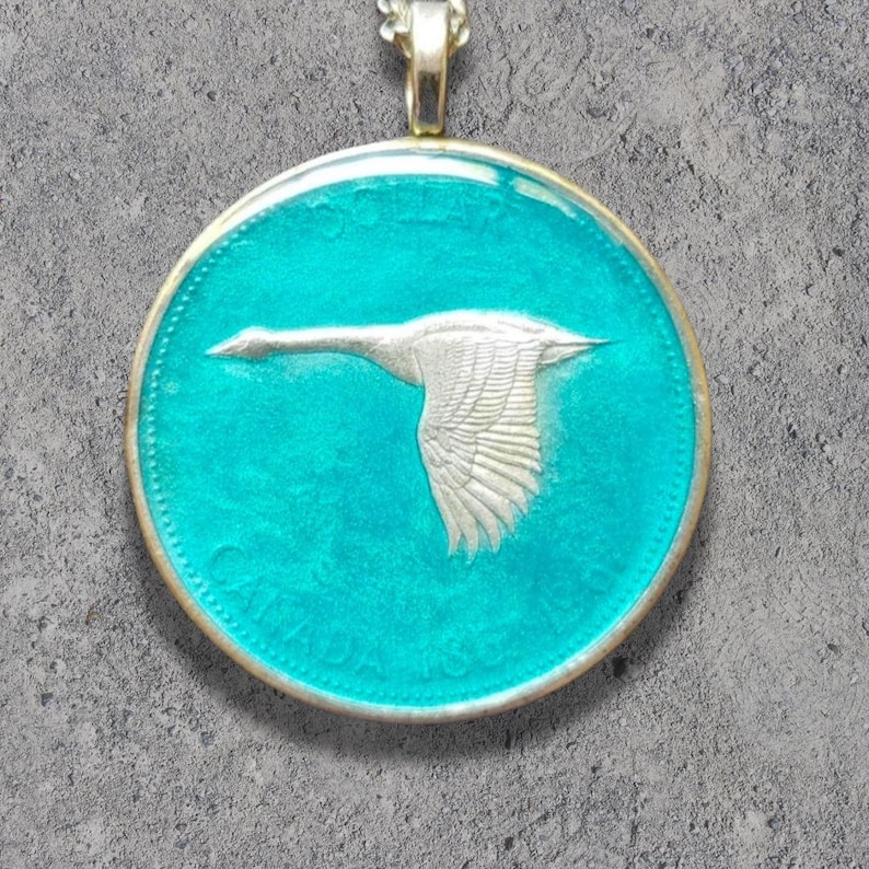 Hand Painted Canada Silver Coin. Flying Geese Pendant. 1-1/2 Inch Coin ...