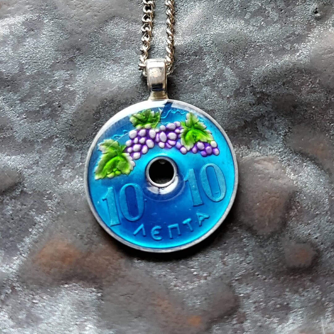 Greece Wine Grape Coin Pendant. Hand Painted by Ann Nolen. Coin Size ...