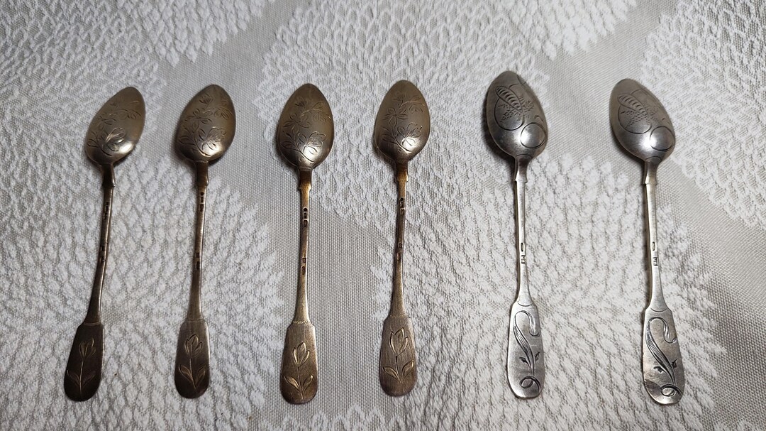 Antique Russian Silver Spoons, Sets of 2 & 4 Antique Silver Spoon ...