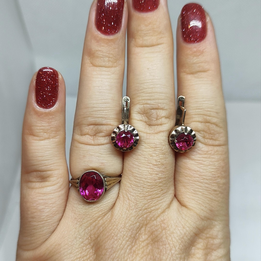 Vintage Soviet 875 Silver Set With Synthetic Purple Ruby Ring ...