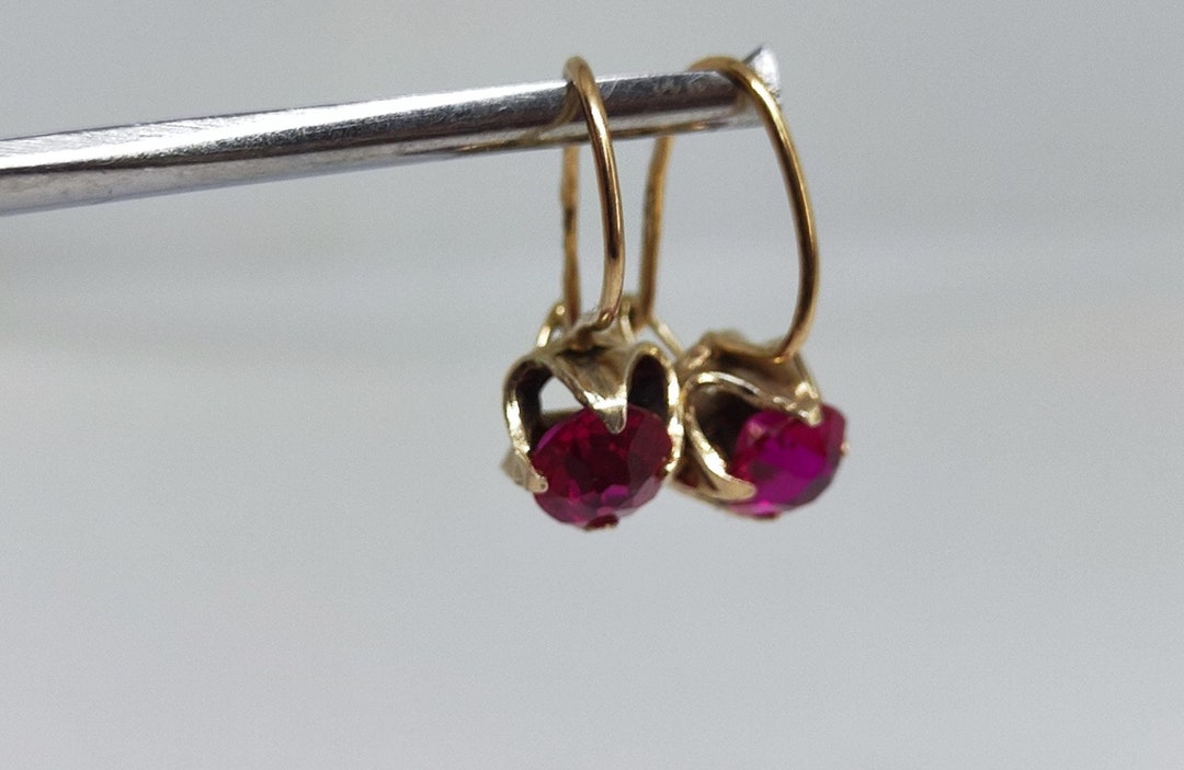 Gold Ruby Earrings, 875 Sterling Silver With Gold Plating, Pink Ruby Earrings, Oval Rose ...