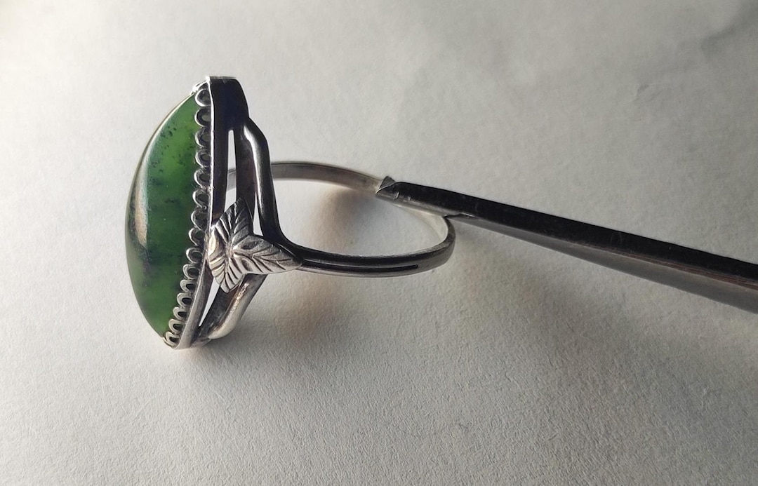 Vintage Silver Ring Natural Gemstone Nephrite 875, Ukraine Silver ...