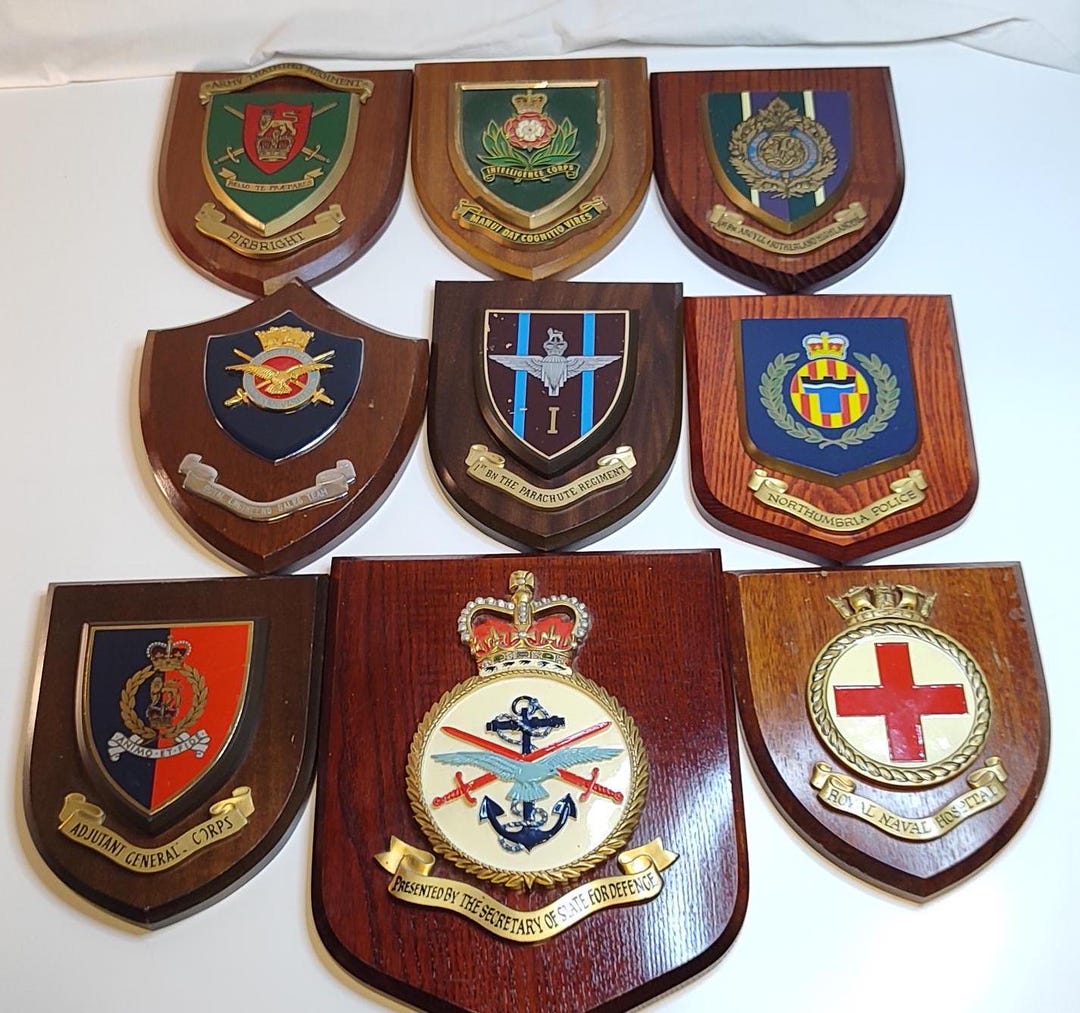 Vintage Wooden Wall Plaque Shields – Military & City Department Emblems ...