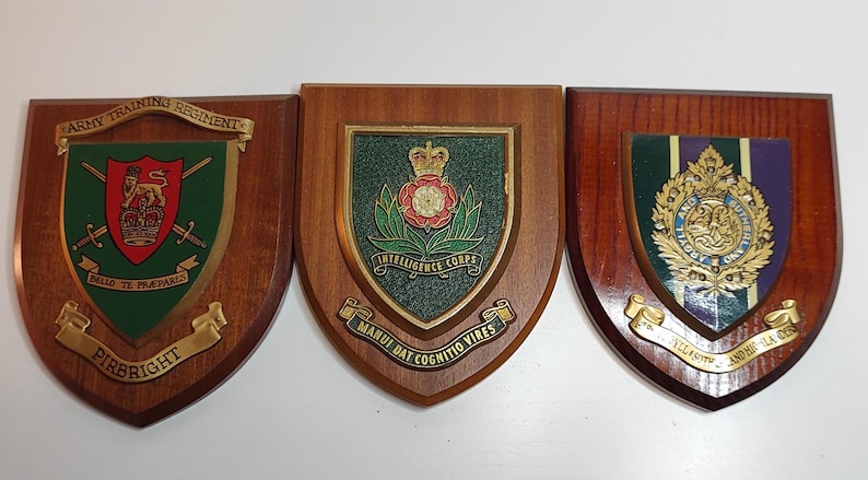 Vintage Wooden Wall Plaque Shields – Military & City Department Emblems ...